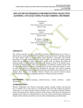ADVANCED TECHNIQUES FOR PREVENTING SELECTIVE JAMMING ATTACKS USING PACKET-HIDING METHODS | PDF