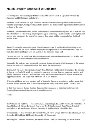 Match Preview: Duineveld vs Upington | PDF | Rugby Union | Rugby