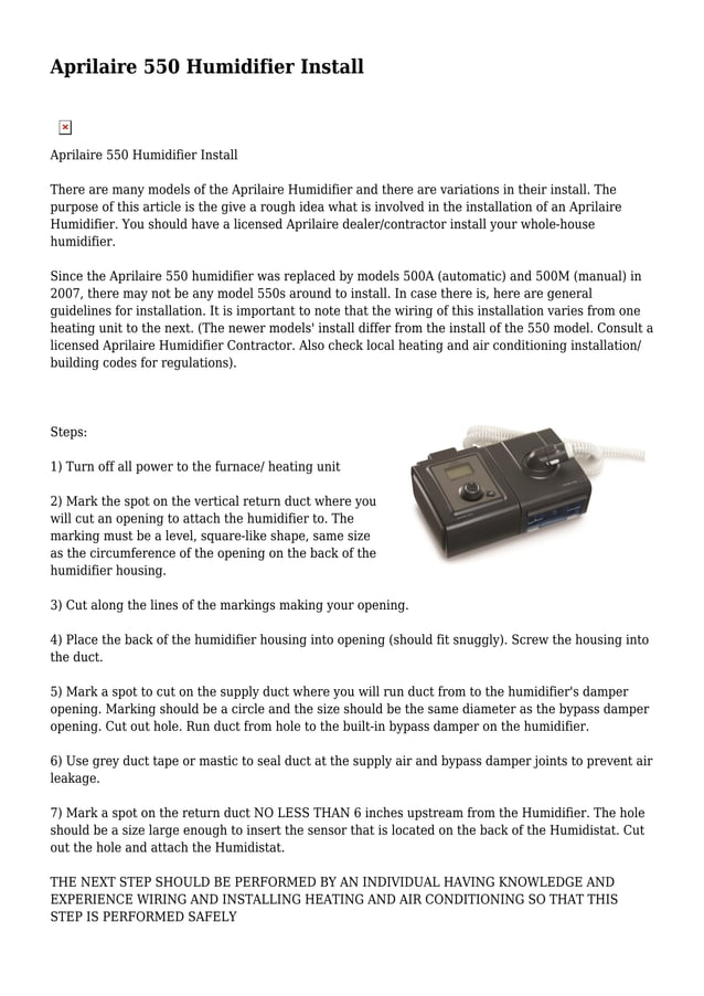 Aprilaire 550 Humidifier Install | PDF