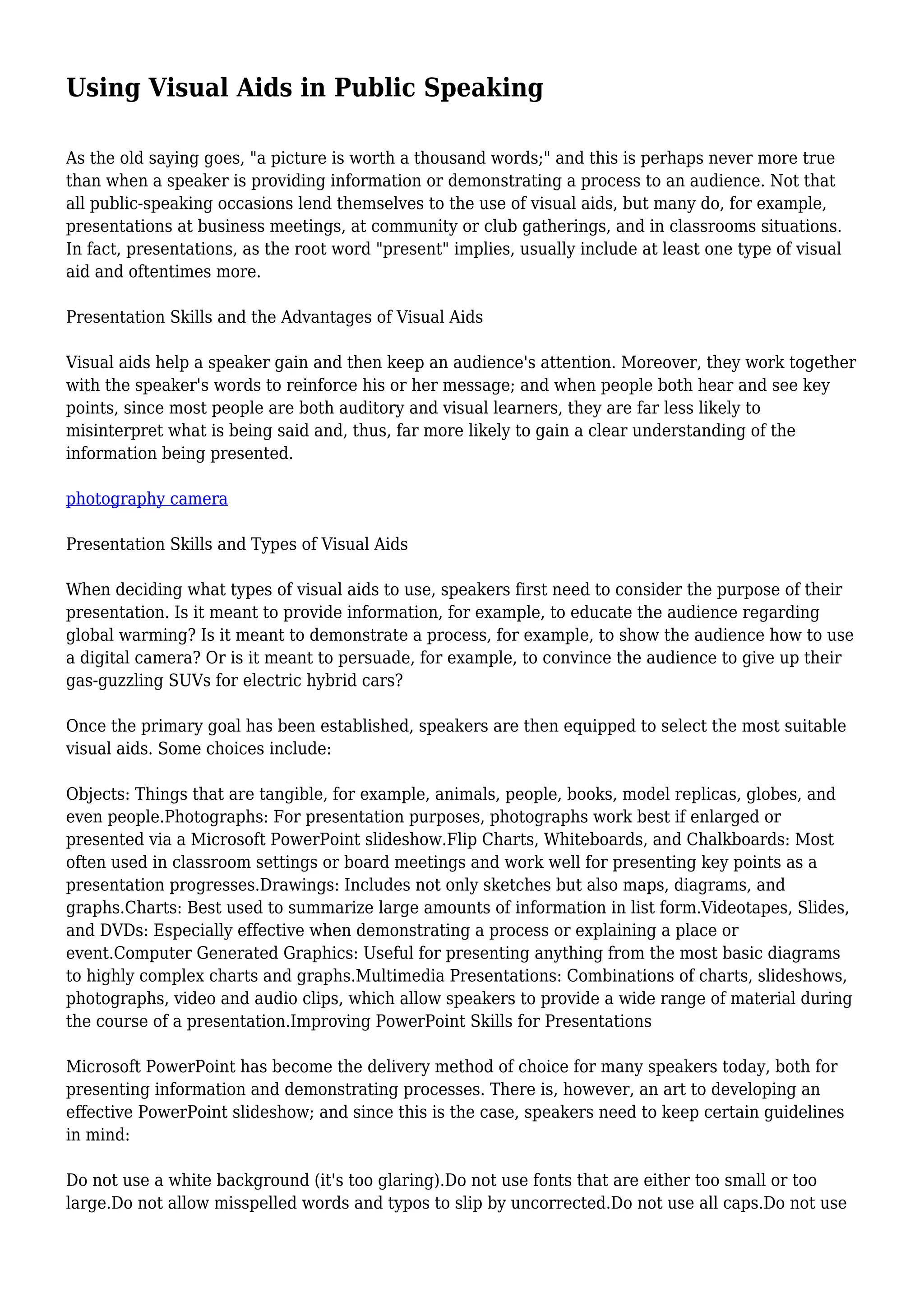 Using Visual Aids in Public Speaking | PDF