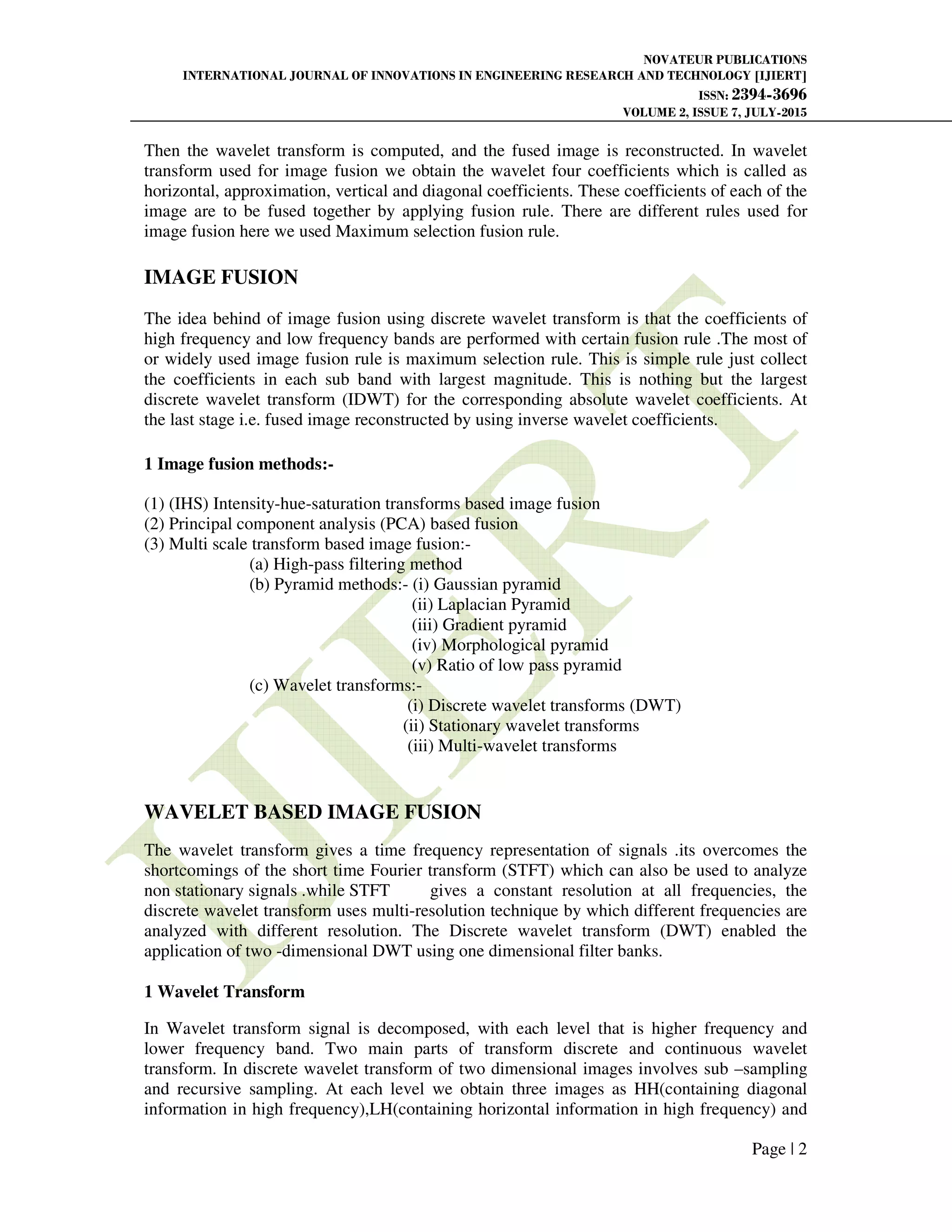 ANALYSIS OF BIOMEDICAL IMAGE USING WAVELET TRANSFORM | PDF