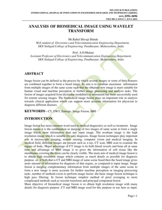 ANALYSIS OF BIOMEDICAL IMAGE USING WAVELET TRANSFORM | PDF