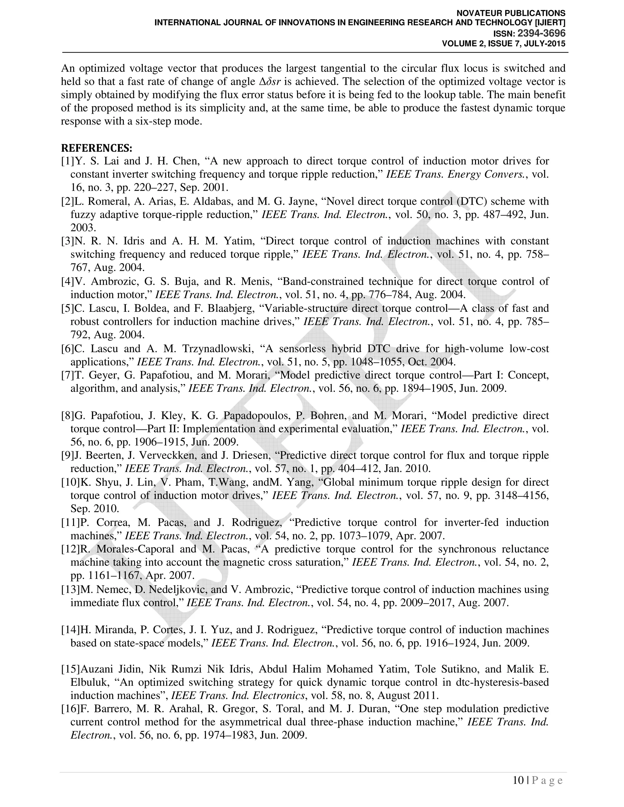 QUICK DYNAMIC TORQUE CONTROL IN DTC-HYSTERESIS-BASED INDUCTION MOTOR BY USING NEW OPTIMIZED ...