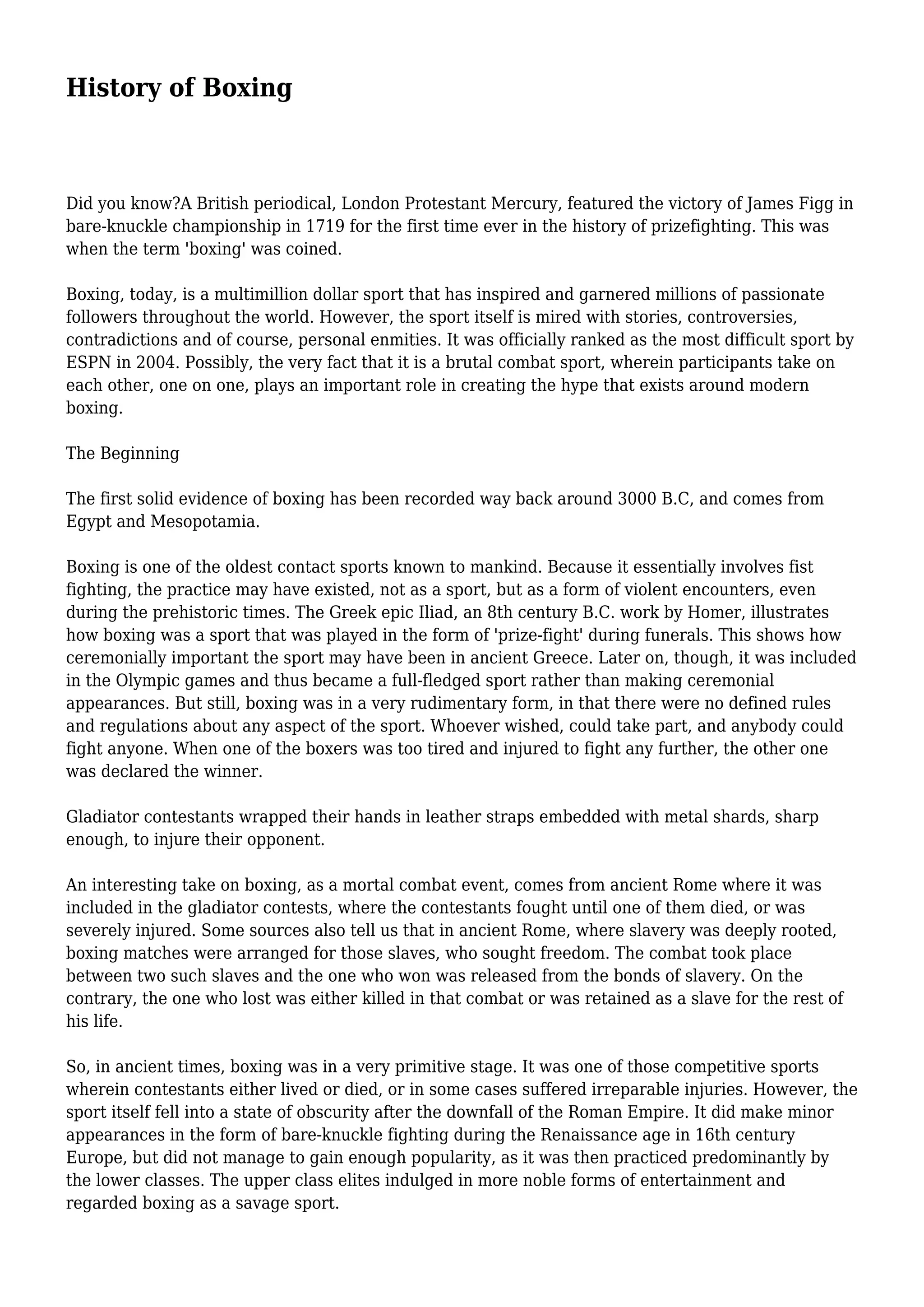 History of Boxing | PDF