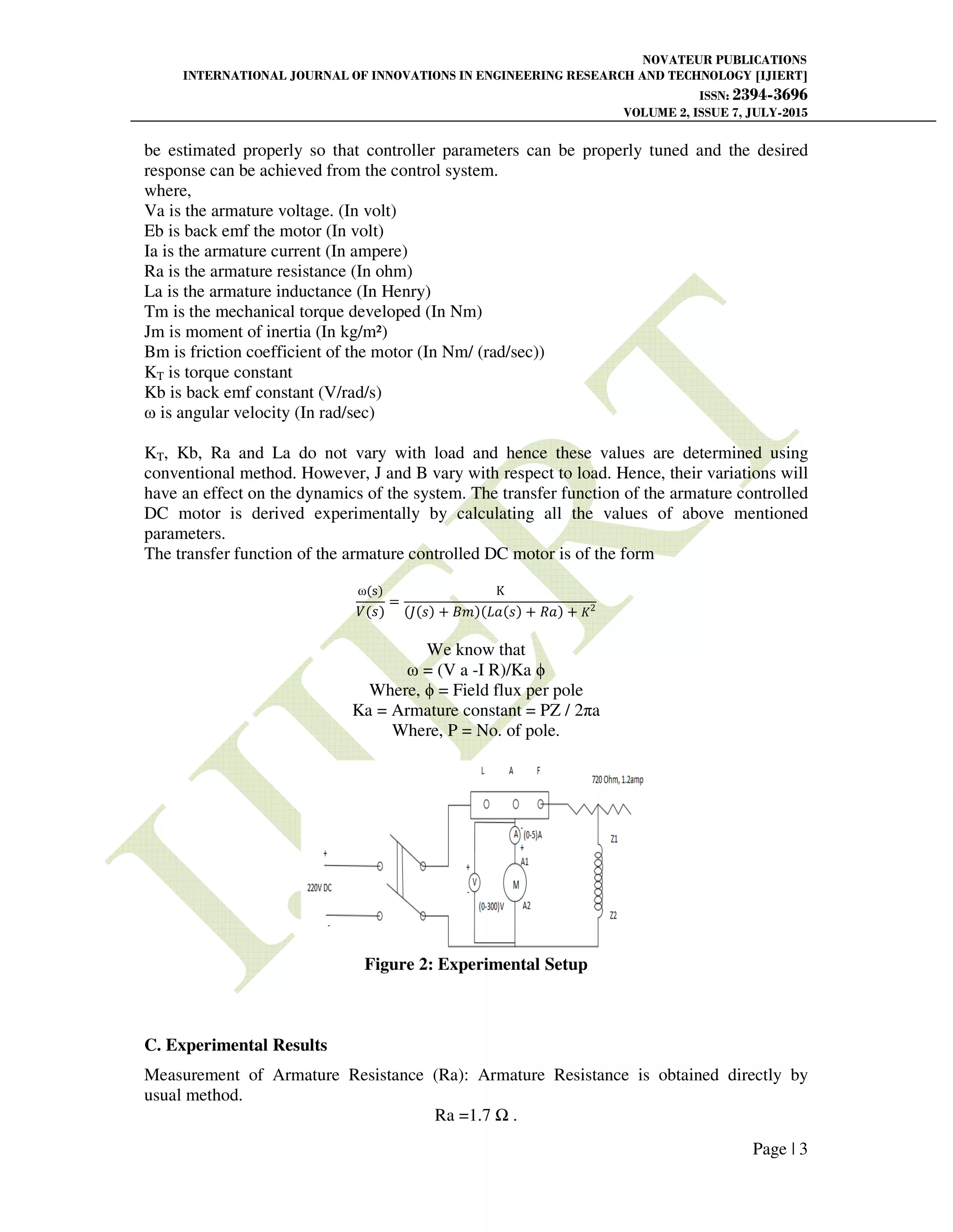 PARAMETER IDENTIFICATION AND MODELLING OF SEPARATELY EXCITED DC MOTOR | PDF