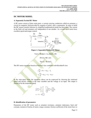 PARAMETER IDENTIFICATION AND MODELLING OF SEPARATELY EXCITED DC MOTOR | PDF