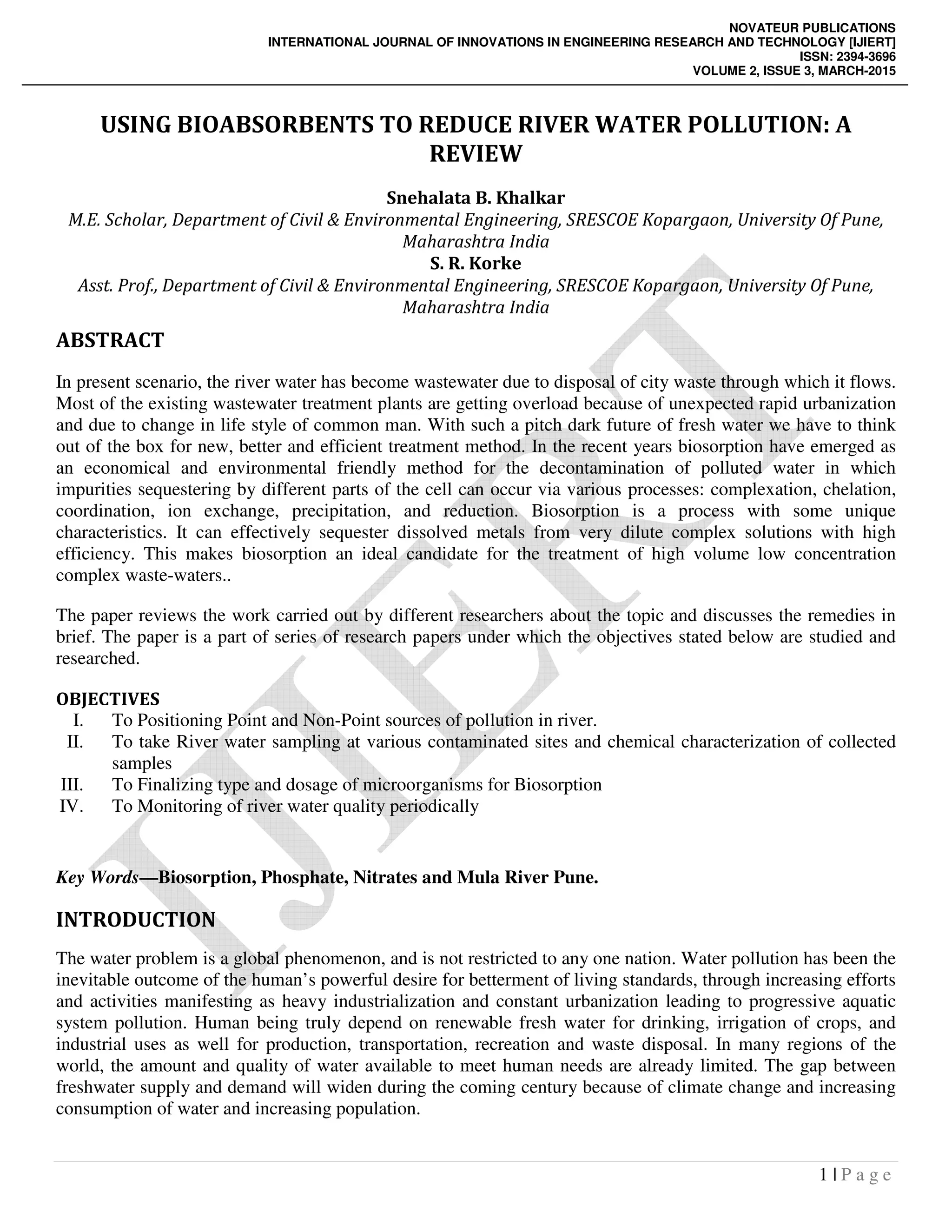 USING BIOABSORBENTS TO REDUCE RIVER WATER POLLUTION: A REVIEW | PDF ...