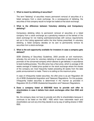 Sebi new eased Delisting norms | PDF