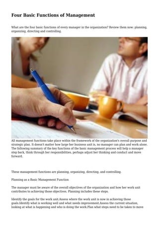 Four Basic Functions of Management | PDF