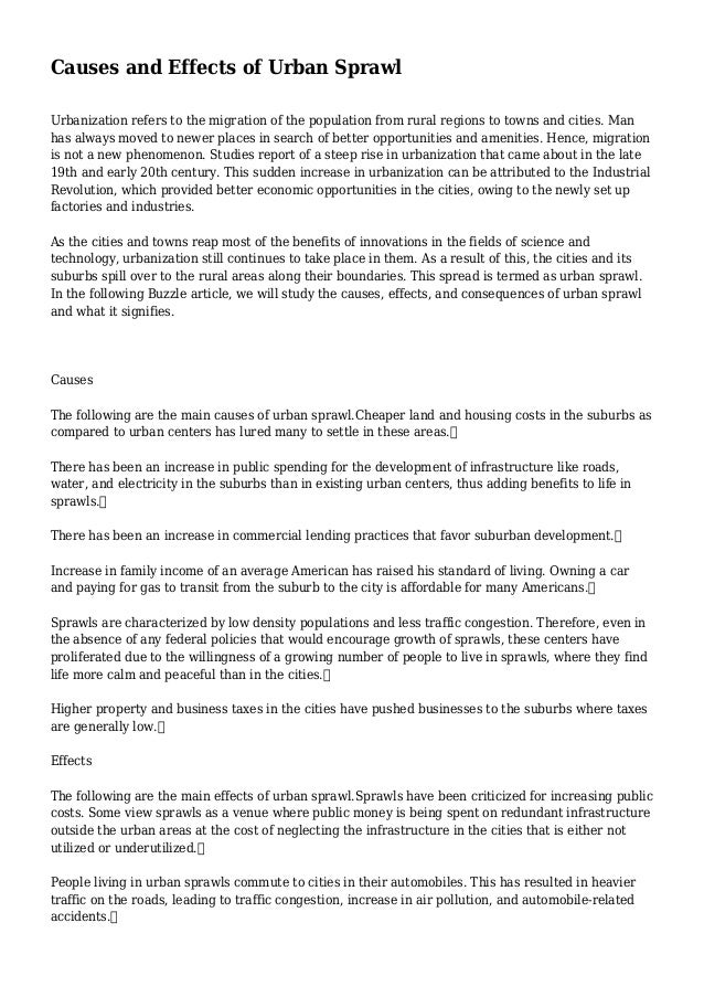 Causes and Effects of Urban Sprawl