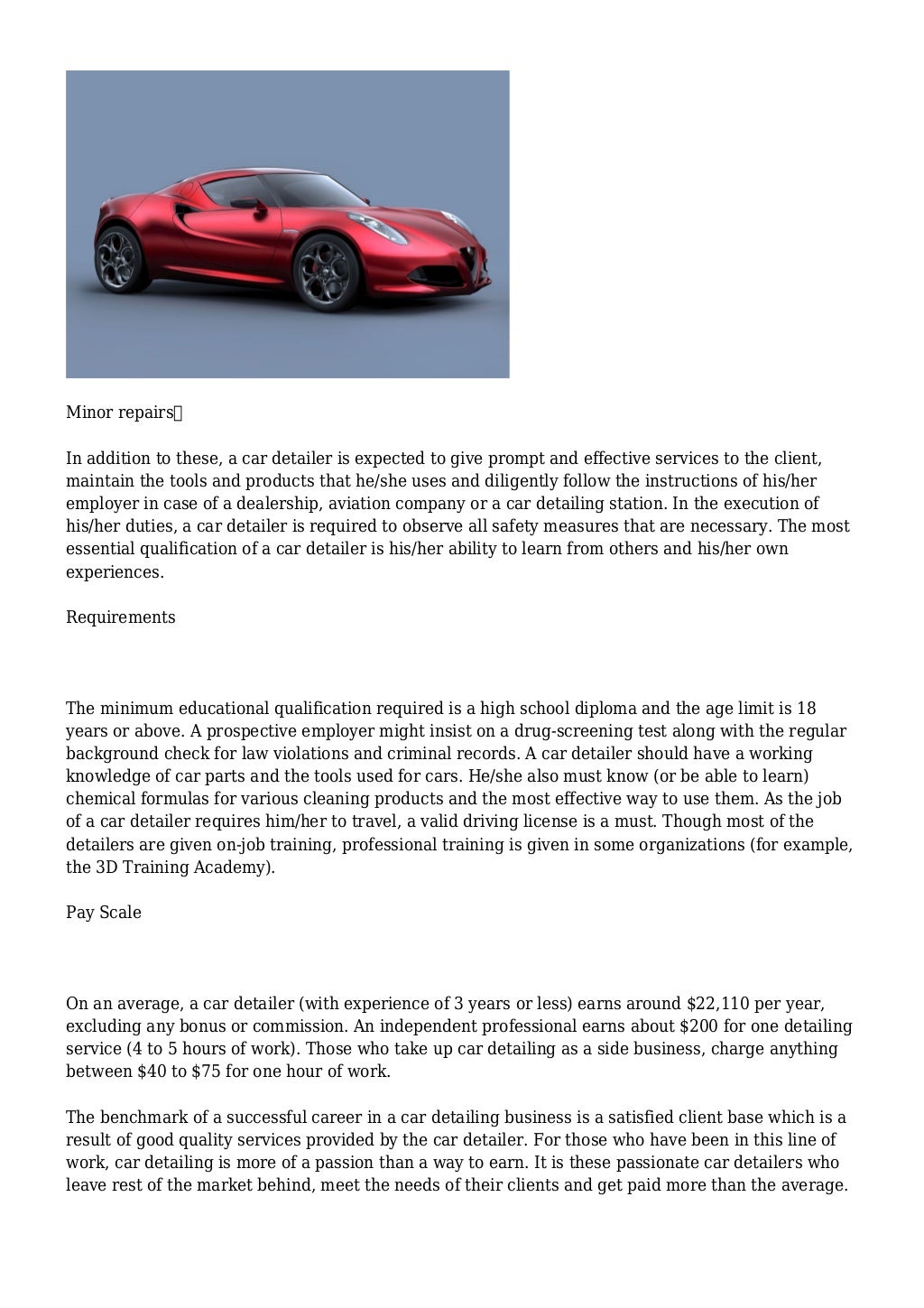 Car Detailer Job Description Car Detailer Job Description