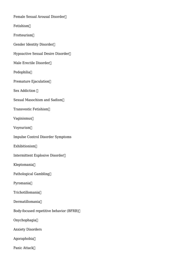 Mental Disorders List | PDF