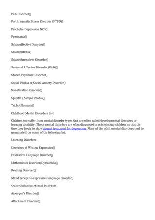 Mental Disorders List | PDF