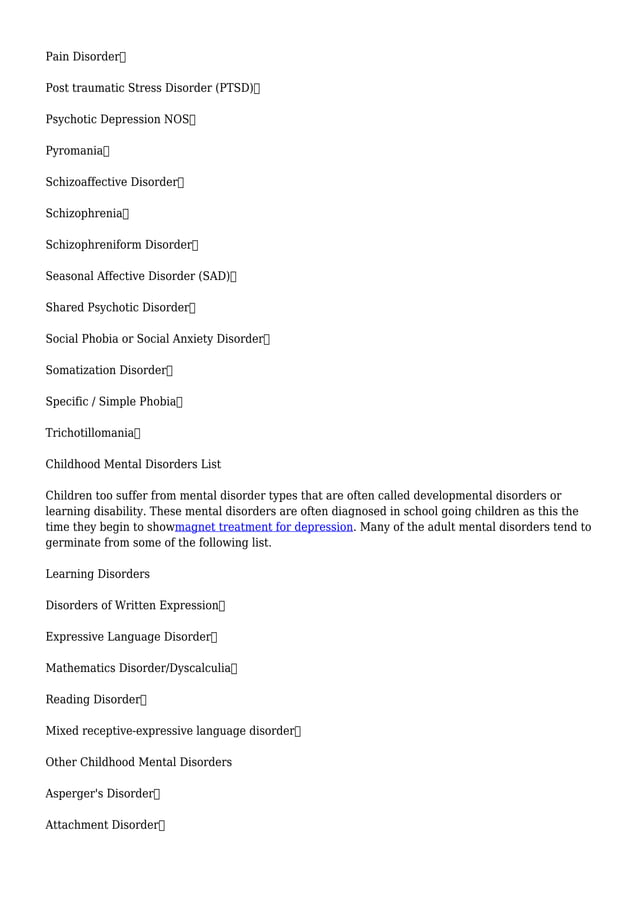Mental Disorders List | PDF