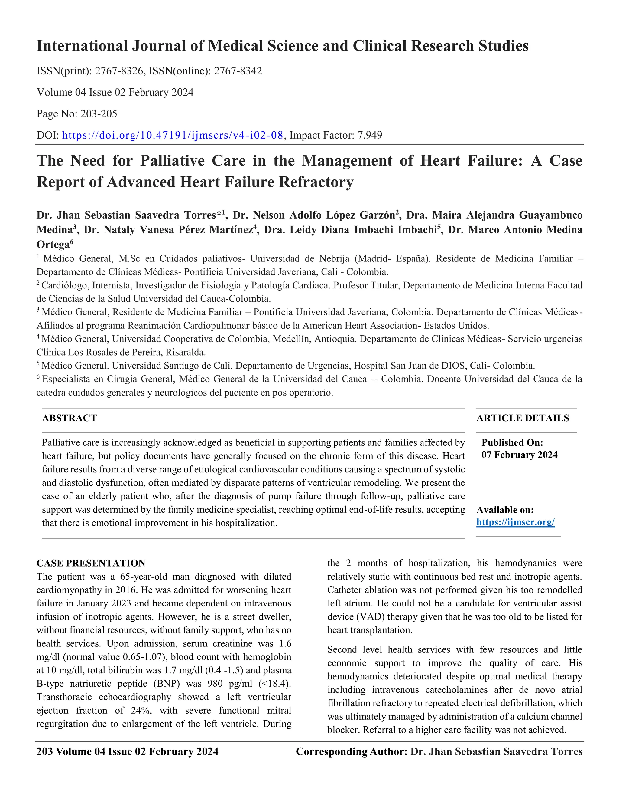 The Need for Palliative Care in the Management of Heart Failure: A Case ...