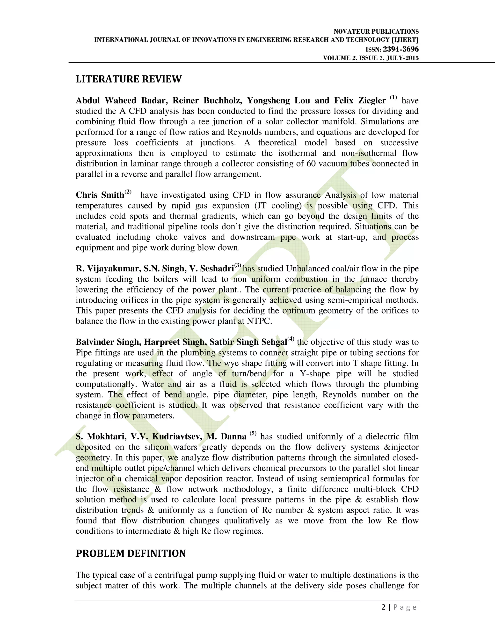 REVIEW OF FLOW DISTRIBUTION NETWORK ANALYSIS FOR DISCHARGE SIDE OF ...