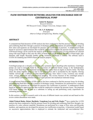 FLOW DISTRIBUTION NETWORK ANALYSIS FOR DISCHARGE SIDE OF CENTRIFUGAL PUMP | PDF