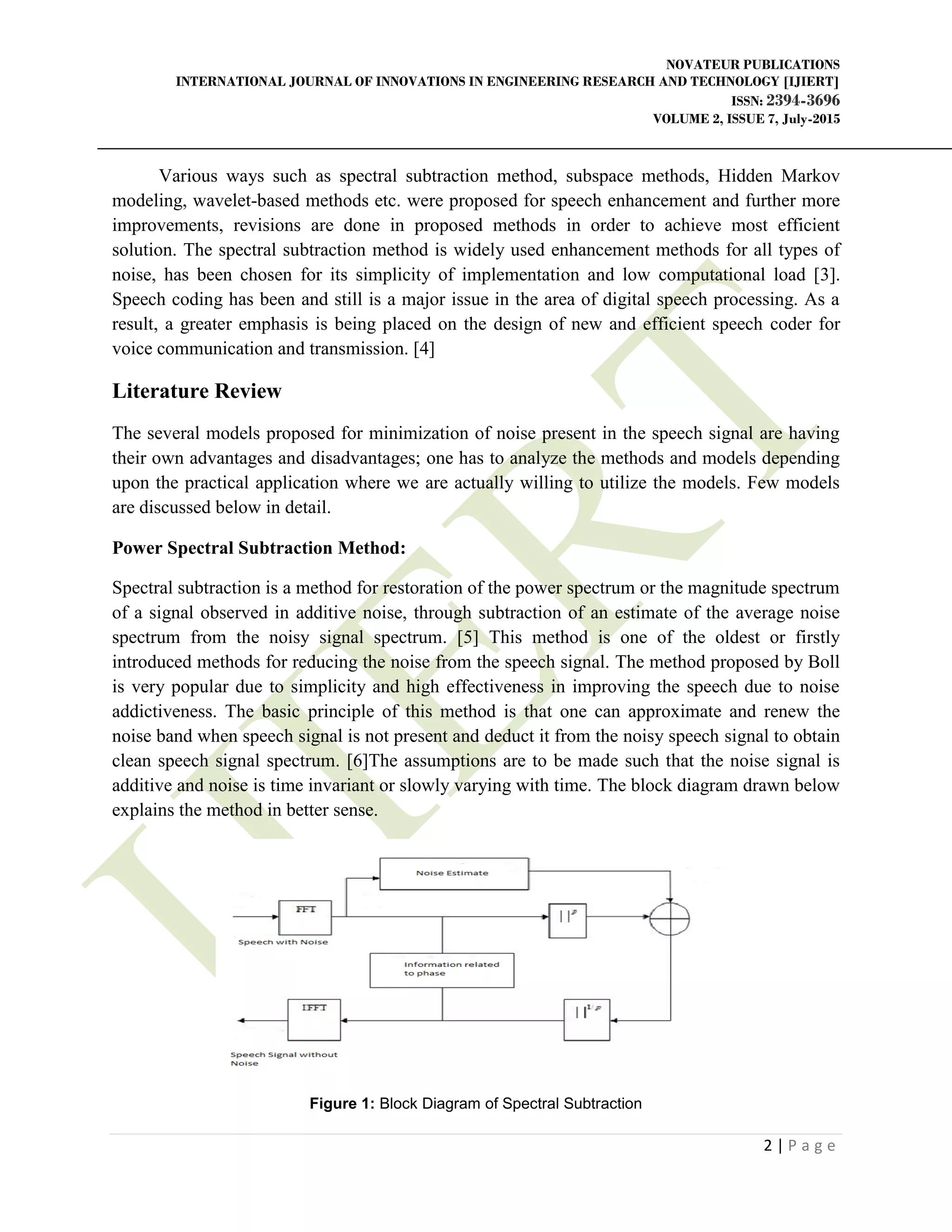 A REVIEW OF LPC METHODS FOR ENHANCEMENT OF SPEECH SIGNALS | PDF