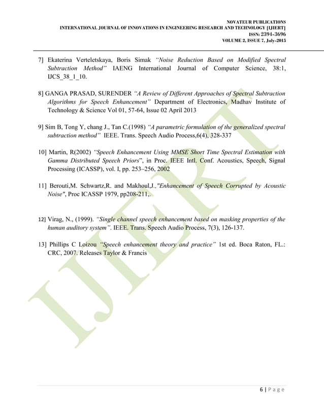 A REVIEW OF LPC METHODS FOR ENHANCEMENT OF SPEECH SIGNALS | PDF