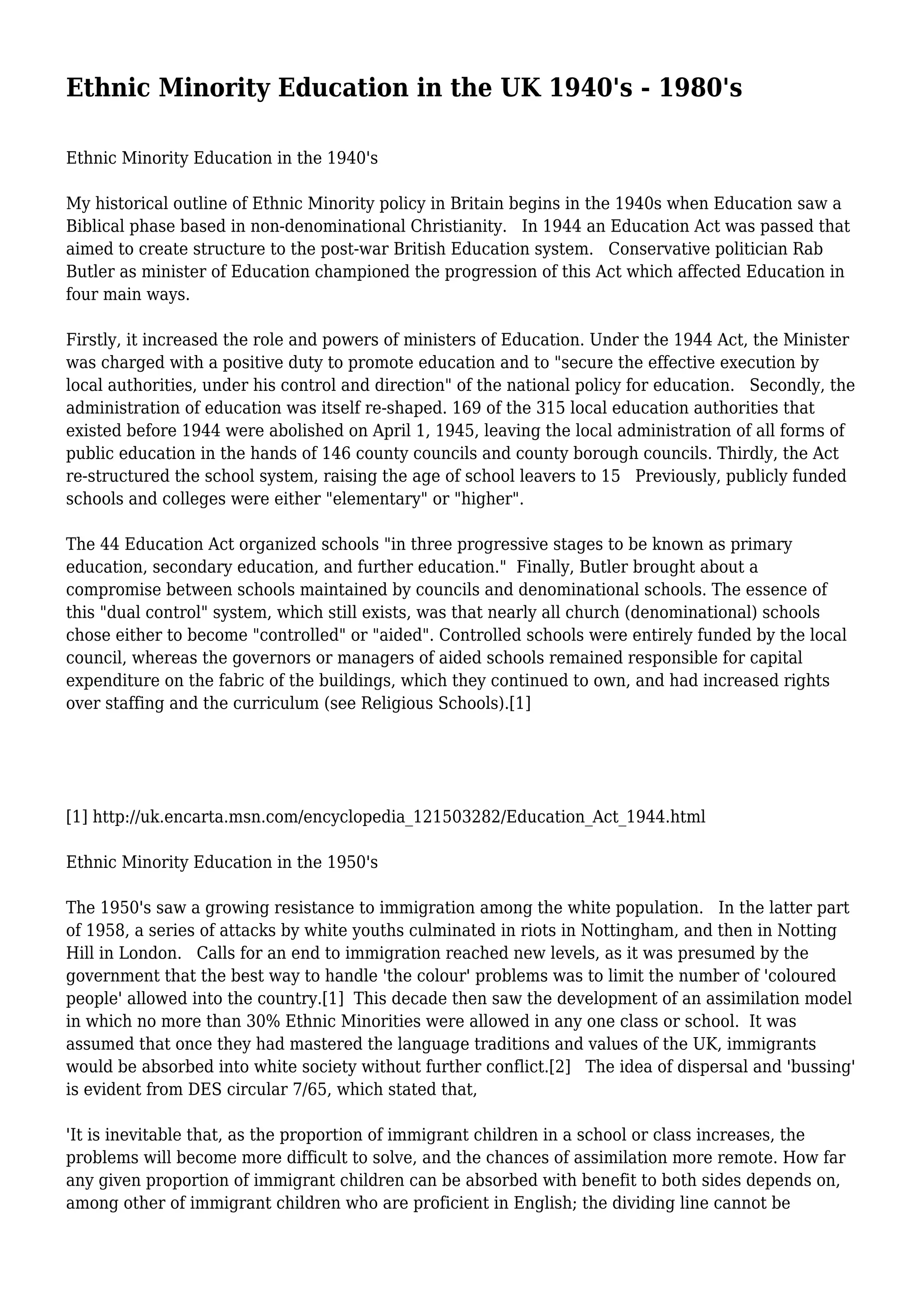 Ethnic Minority Education in the UK 1940's - 1980's | PDF