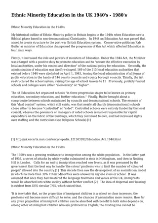 Ethnic Minority Education in the UK 1940's - 1980's | PDF