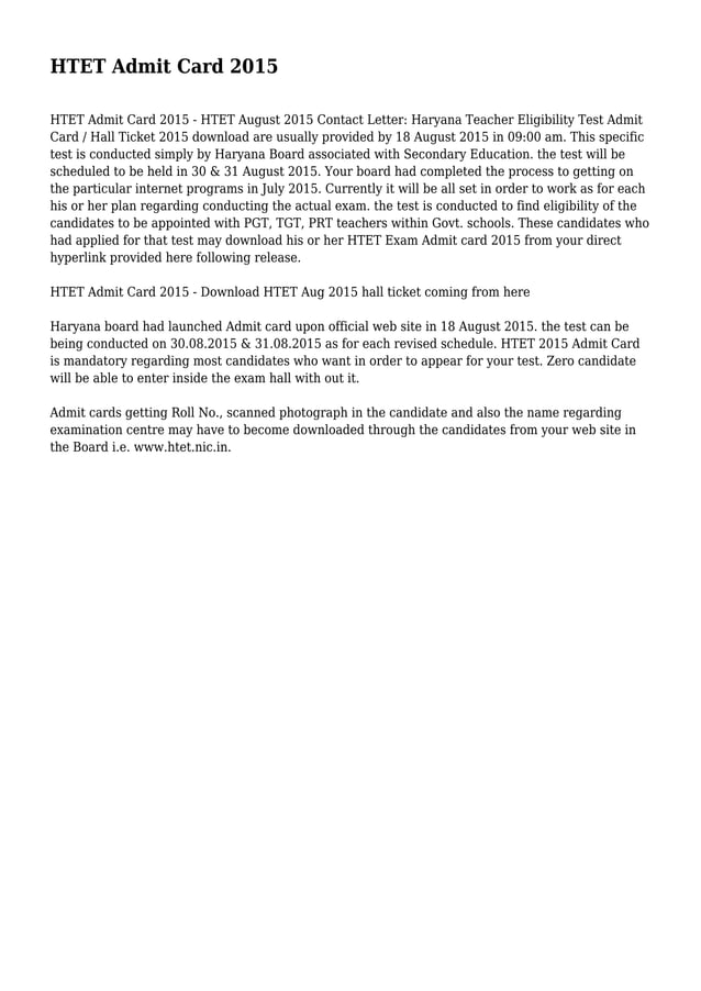 HTET Admit Card 2015 | PDF