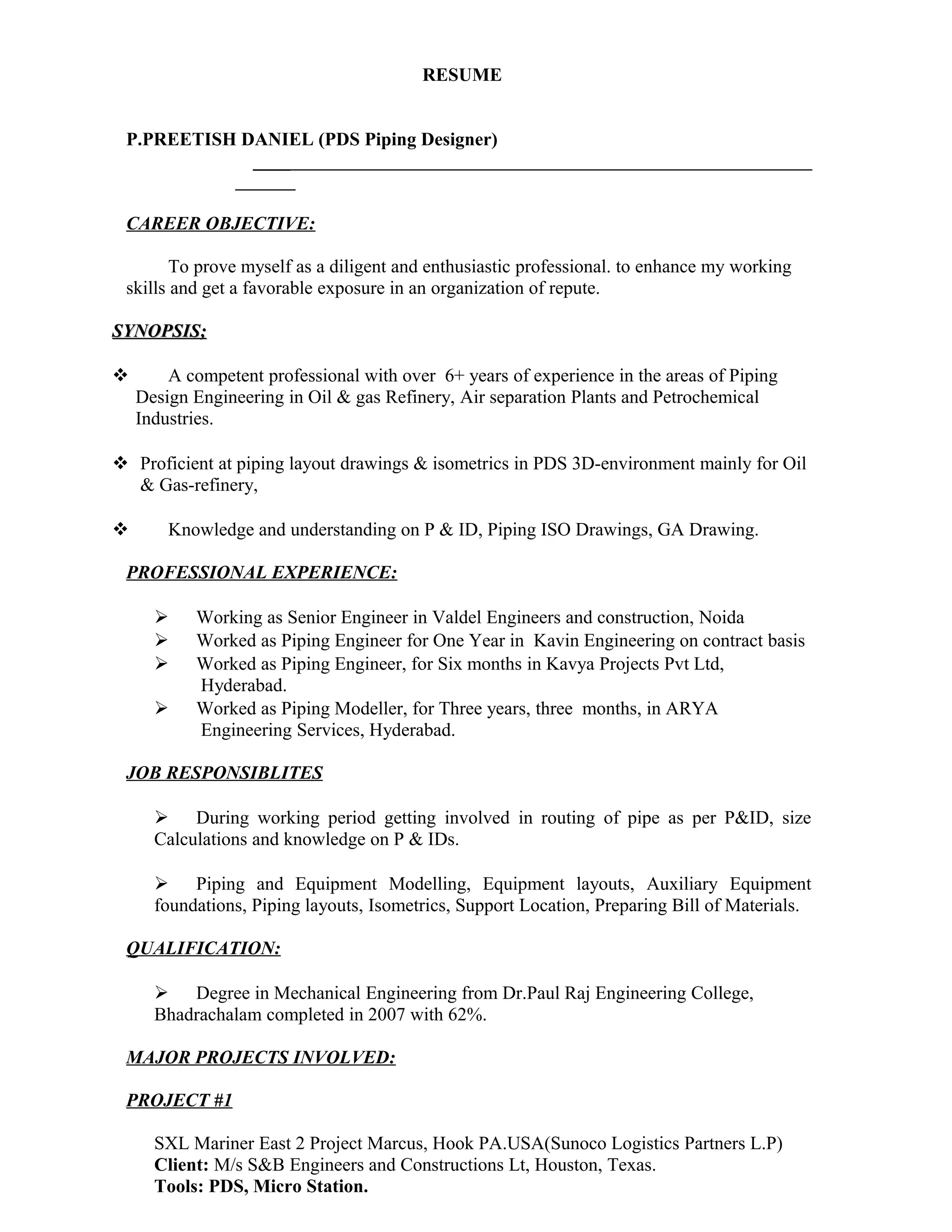 Preetish Daniel PDS Piping | DOC