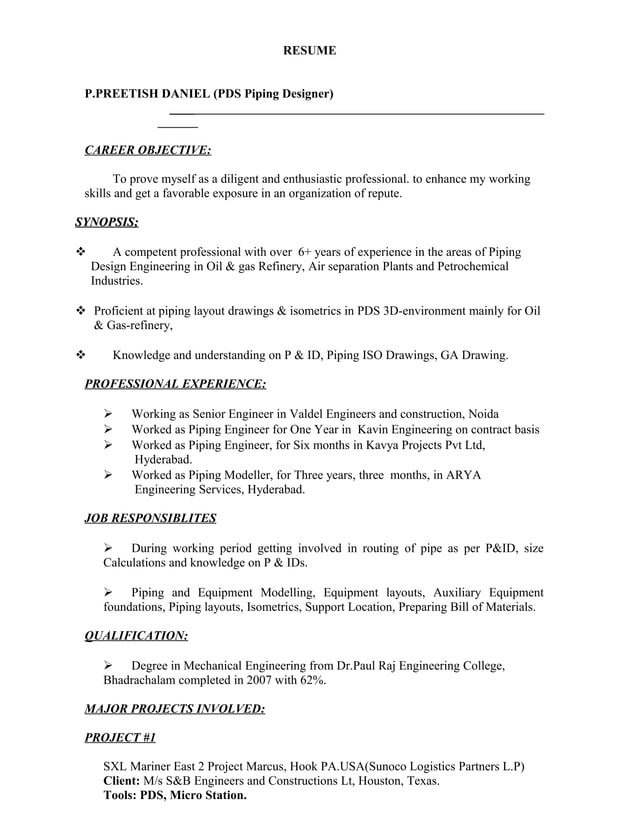 Preetish Daniel PDS Piping | DOC