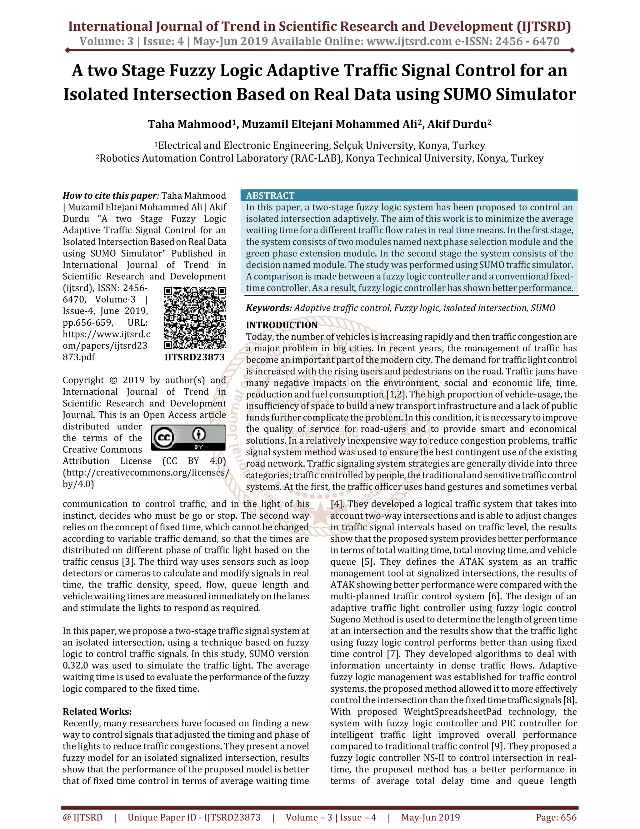 A two Stage Fuzzy Logic Adaptive Traffic Signal Control for an Isolated Intersection Based on ...