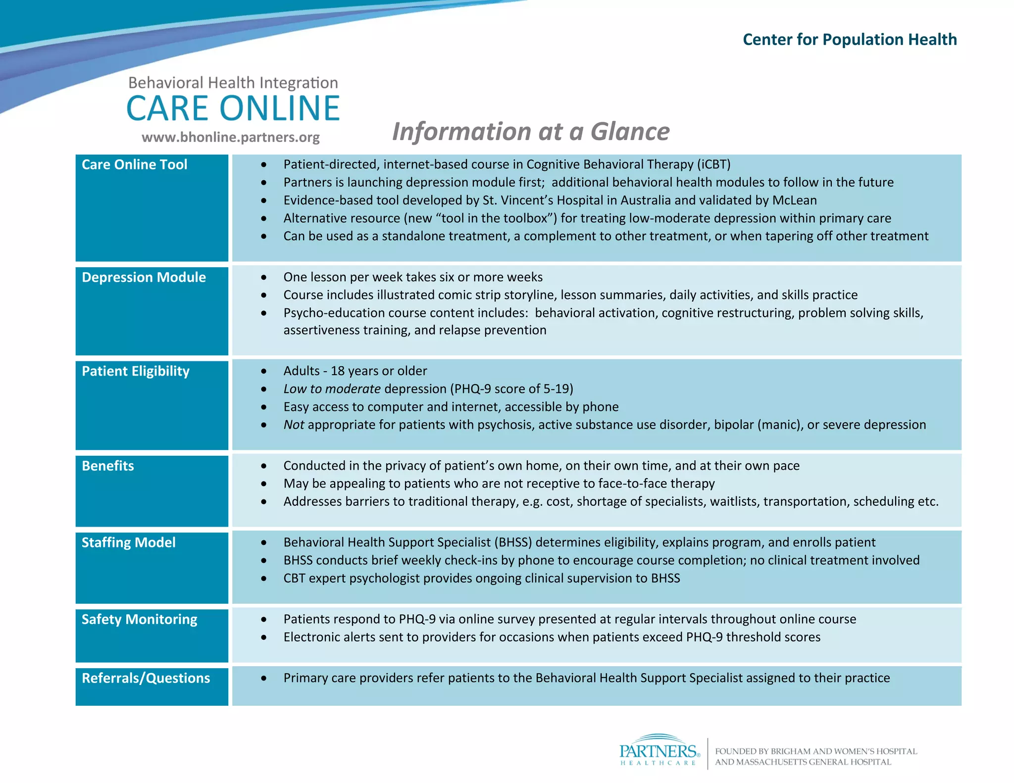 iCBT One Page Description for PCPs | PDF