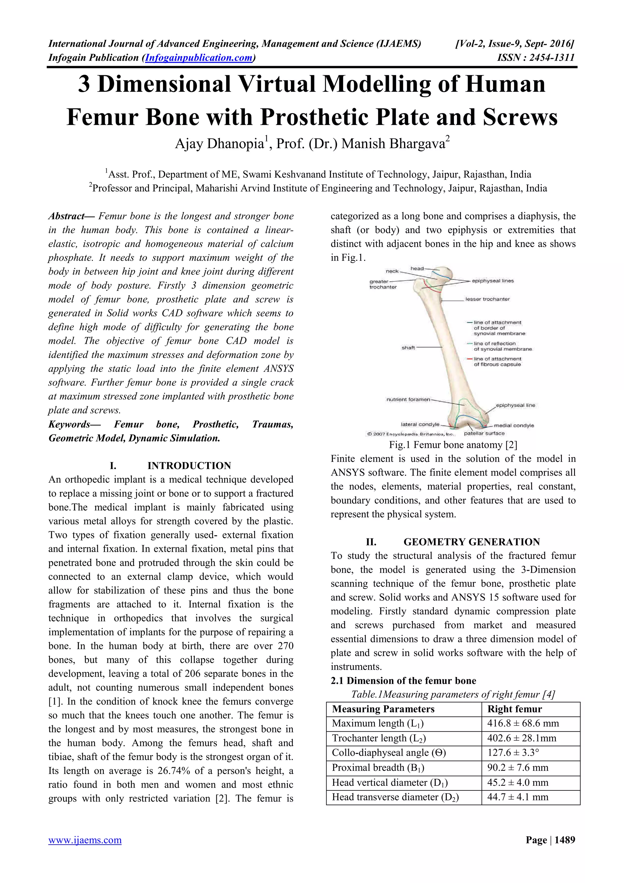 3 Dimensional Virtual Modelling of Human Femur Bone with Prosthetic Plate and Screws | PDF