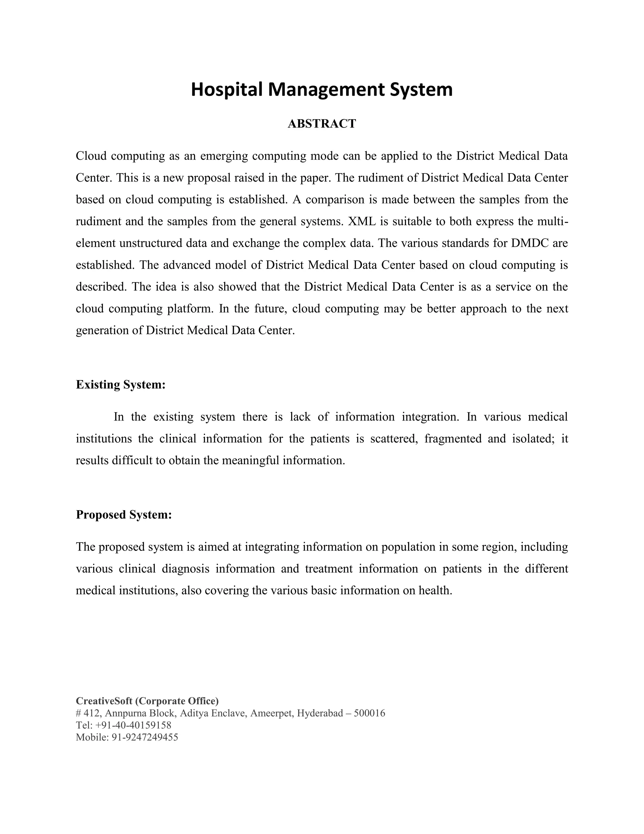 Hospital Management System Abstract 2017 | PDF