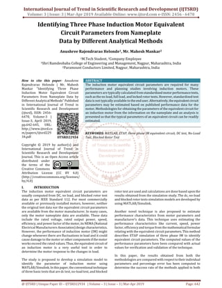 Identifying Three Phase Induction Motor Equivalent Circuit Parameters from Nameplate Data by ...