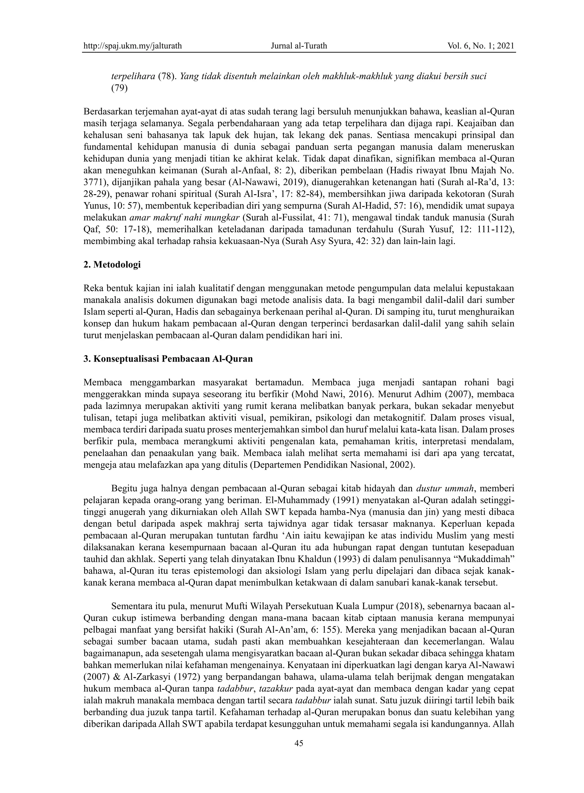 Pembacaan Al-Quran dalam Pendidikan Masa Kini: Satu Tinjauan Umum (Quran Recitation in Education ...