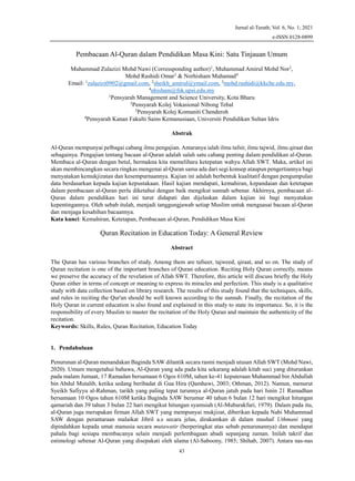 Pembacaan Al-Quran dalam Pendidikan Masa Kini: Satu Tinjauan Umum ...