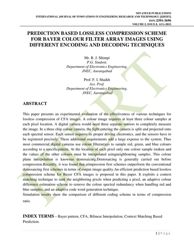 Prediction Based Lossless Compression Scheme For Bayer Colour Filter Array Images Using