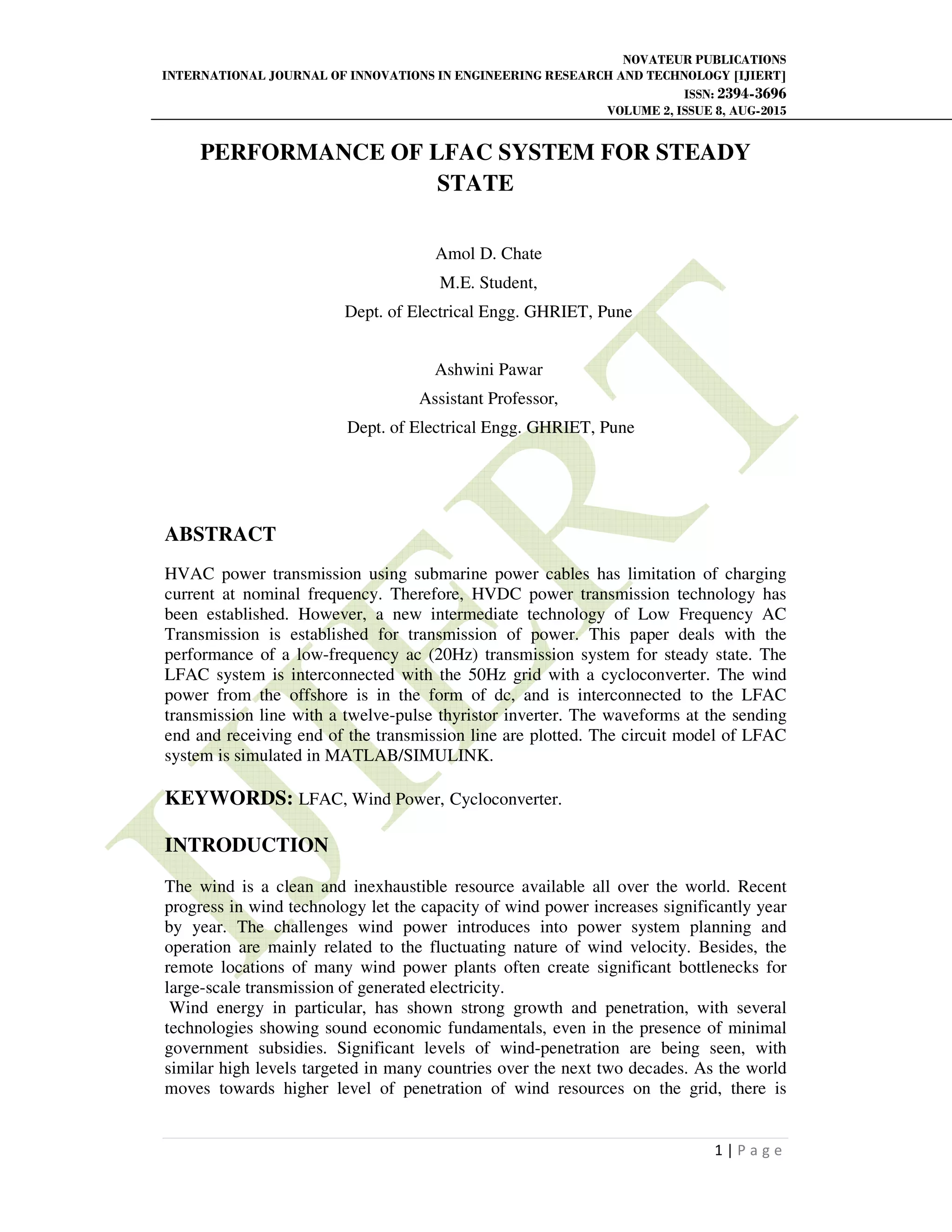 PERFORMANCE OF LFAC SYSTEM FOR STEADY STATE | PDF