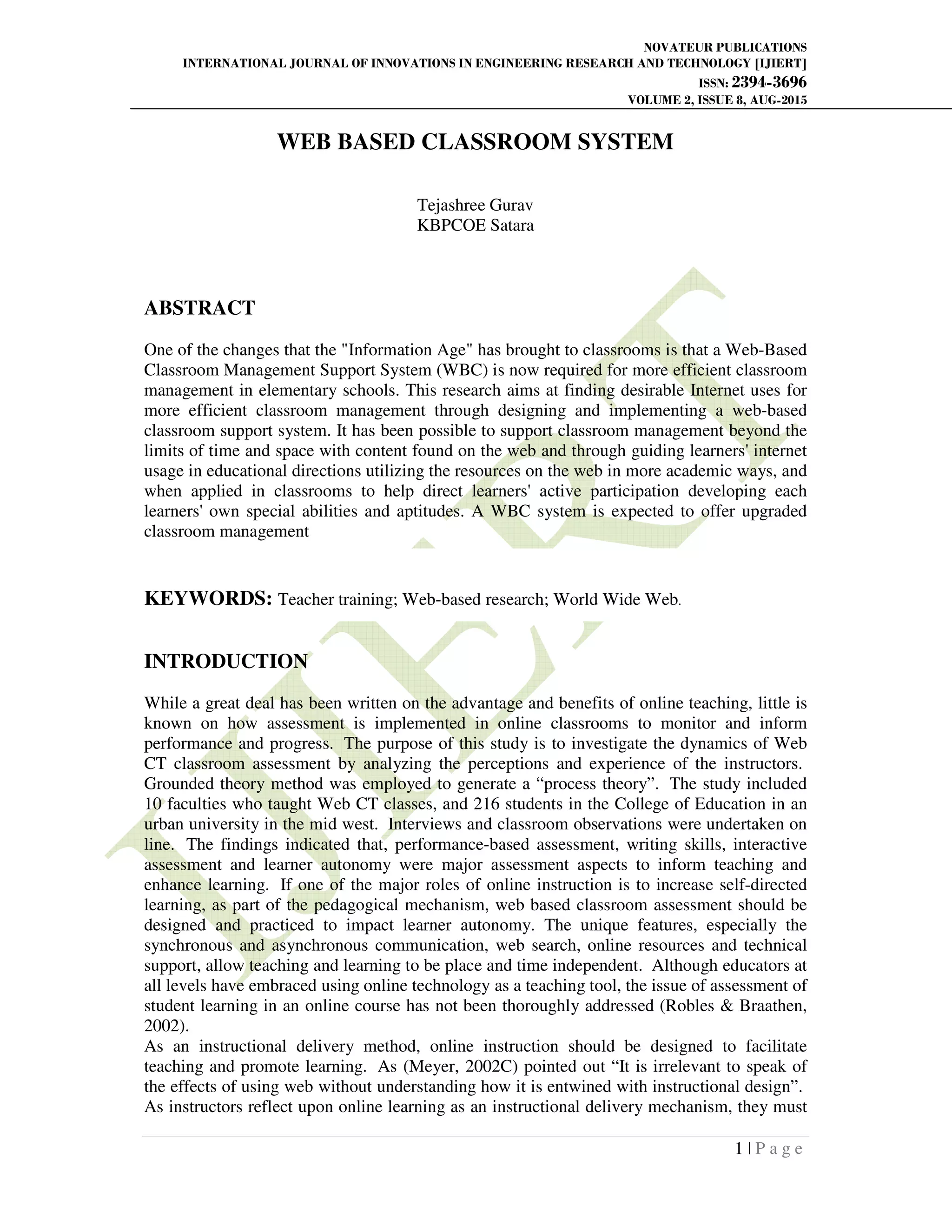 WEB BASED CLASSROOM SYSTEM | PDF