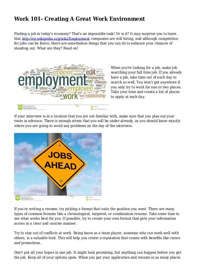 Work 101- Creating A Great Work Environment