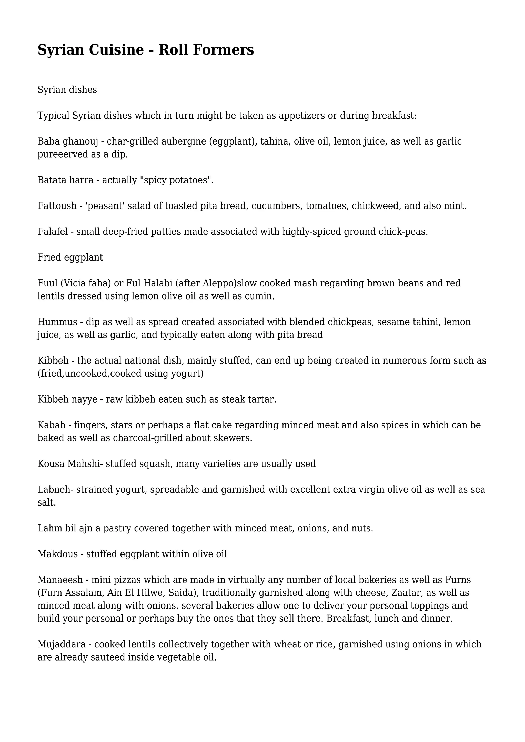 Syrian Cuisine - Roll Formers | PDF