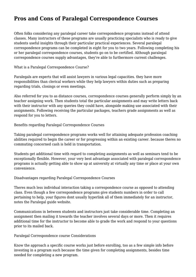 Pros and Cons of Paralegal Correspondence Courses | PDF