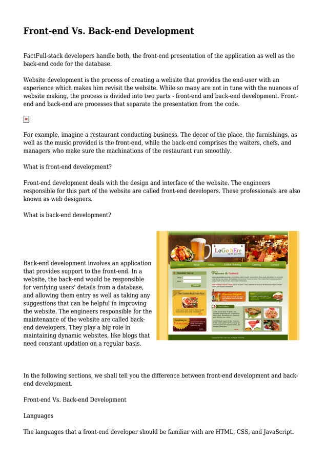 Front-end Vs. Back-end Development | PDF | Web Development | Internet