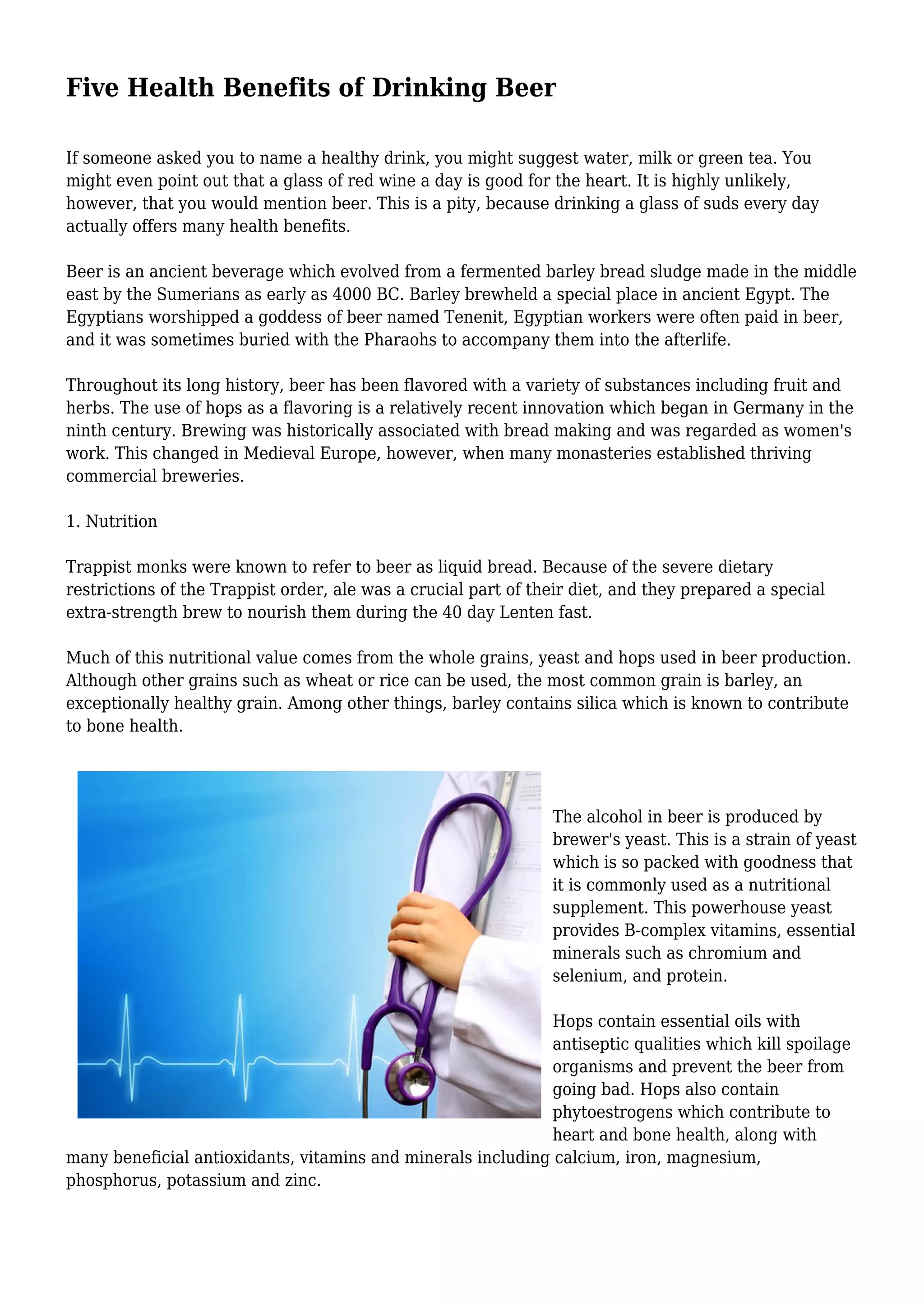 Five Health Benefits of Drinking Beer | PDF