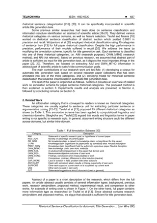 Rhetorical Sentence Classification for Automatic Title Generation in Scientific Article | PDF