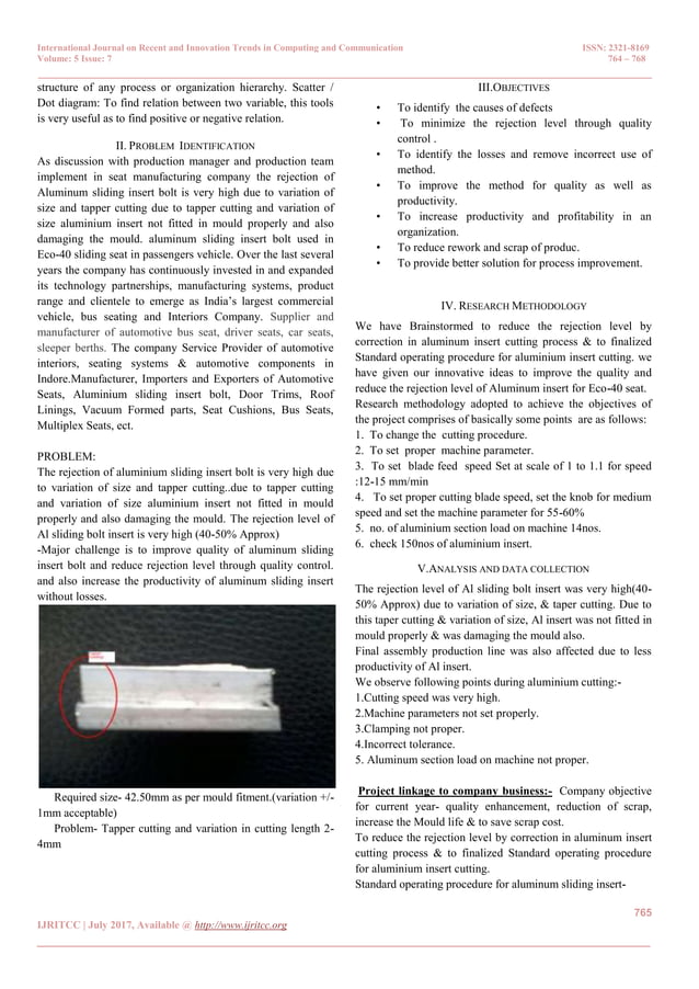 To Improve Quality and Reduce Rejection Level through Quality Control | PDF