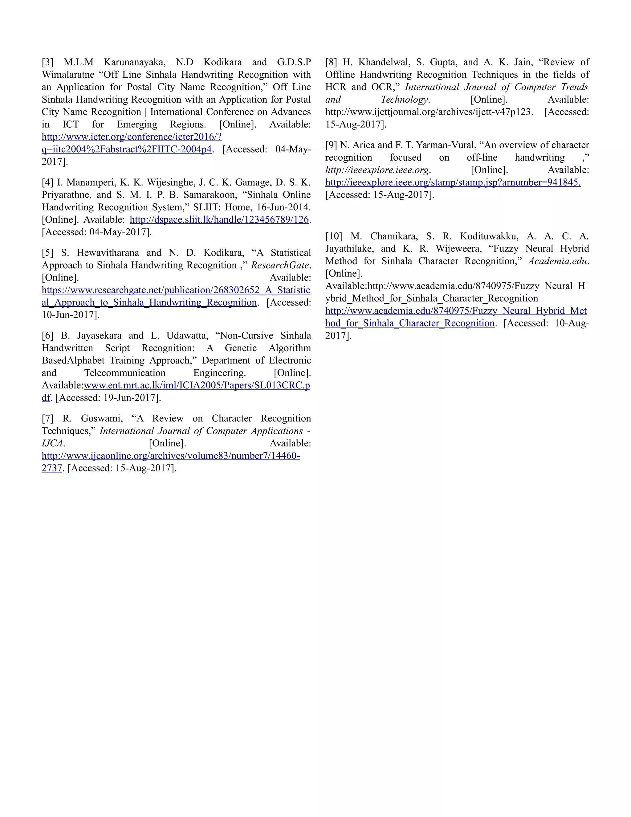 Critical Review on Off-Line Sinhala Handwriting Recognition | PDF