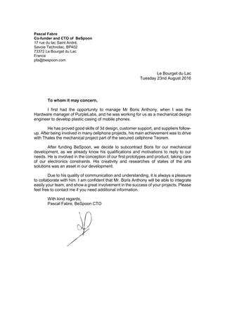 Recommendation Letter P.Fabre | PDF | Business | Business and Finance