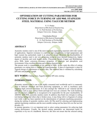 OPTIMIZATION OF CUTTING PARAMETERS FOR CUTTING FORCE IN TURNING OF AISI 904L STAINLESS STEEL ...