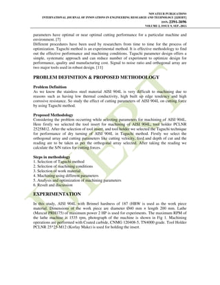 OPTIMIZATION OF CUTTING PARAMETERS FOR CUTTING FORCE IN TURNING OF AISI 904L STAINLESS STEEL ...