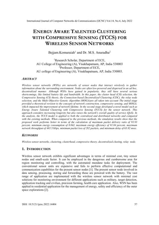 Energy Aware Talented Clustering with Compressive Sensing (TCCS) for Wireless Sensor Networks | PDF